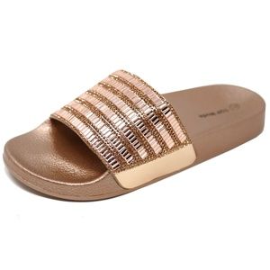 Shoes | New Rose Gold Rhinestone Open Toe Slides Sandals | Poshmark